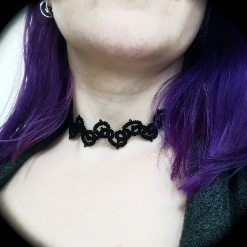 Tatted Lace Choker Necklace Rickrack Black - Etsy