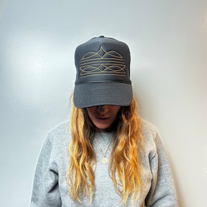 Embroidered Boot Stitch Trucker Hat - Customizable Western Cap - Etsy