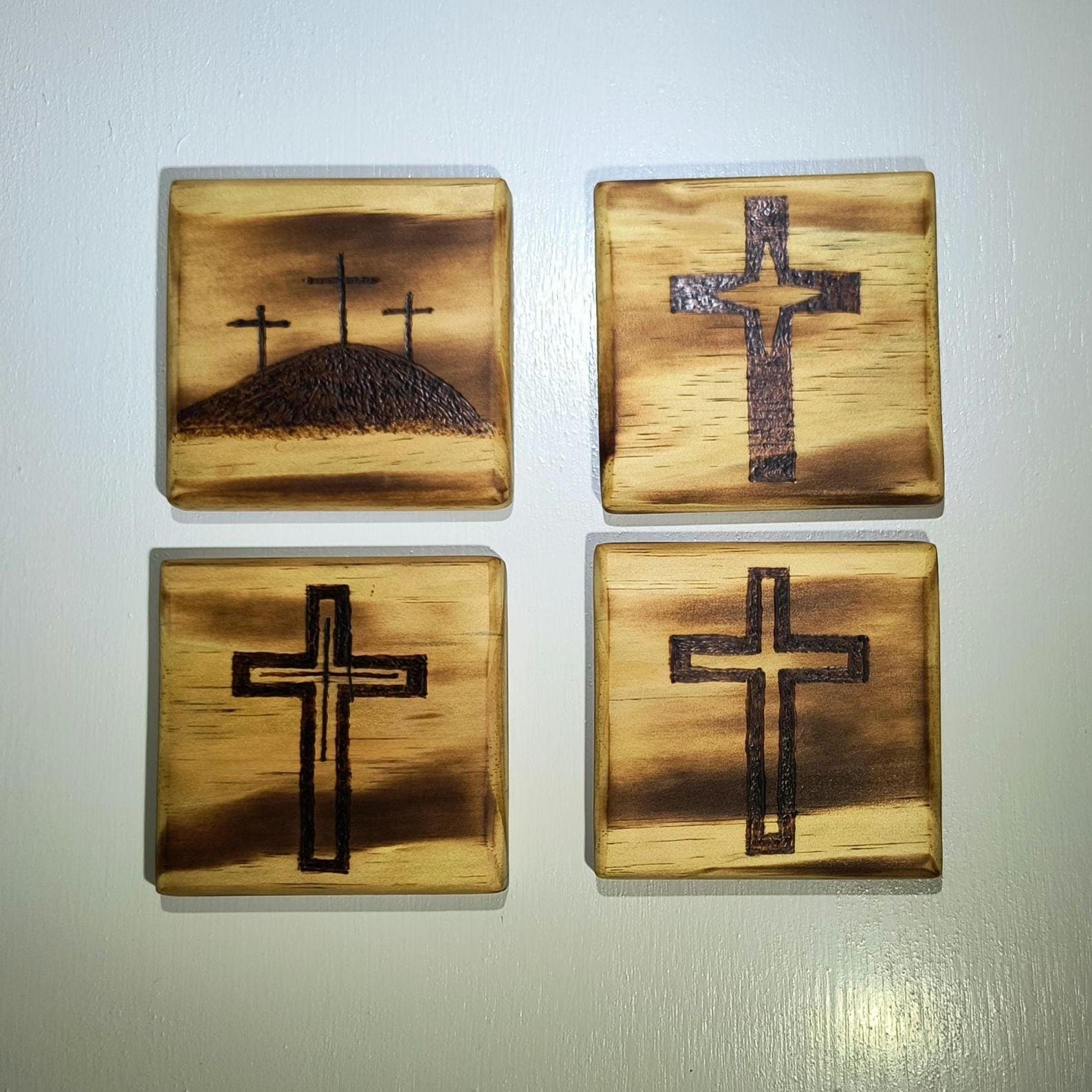 Rustic Wooden Coasters With Holder (set of 4) - Etsy