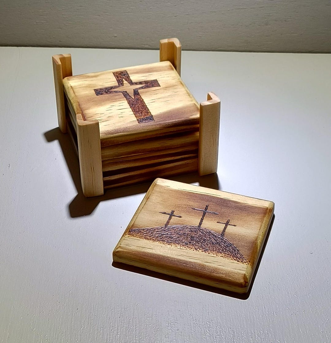 Rustic Wooden Coasters With Holder (set of 4) - Etsy