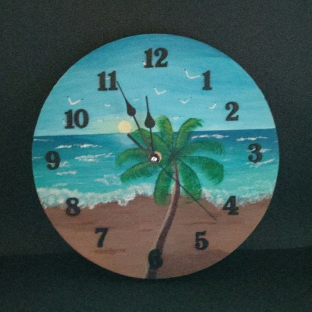 Round Tropical Beach Wall Clock Handcrafted & Painted - Etsy