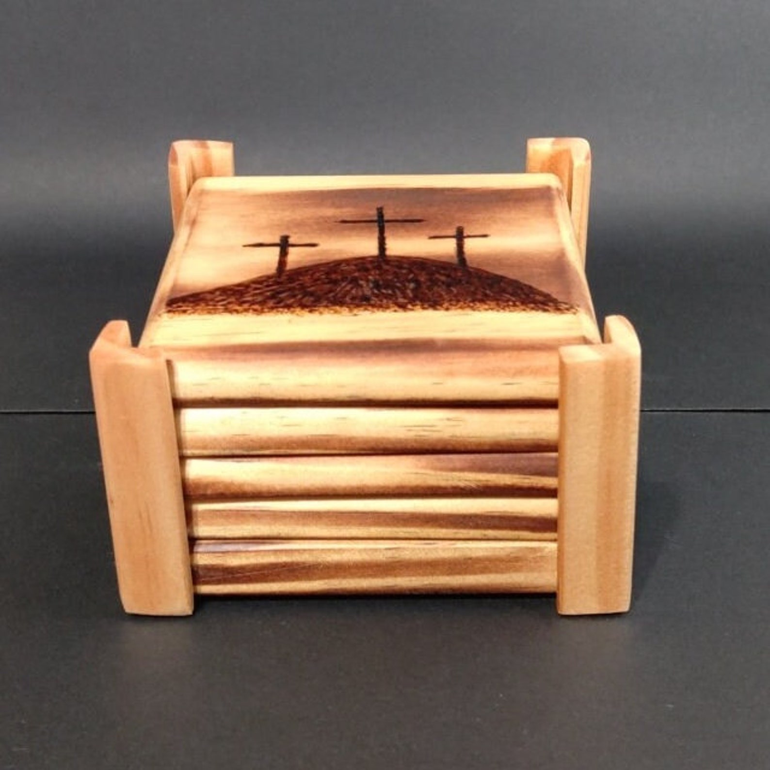 Rustic Wooden Coasters With Holder set of 4 - Etsy