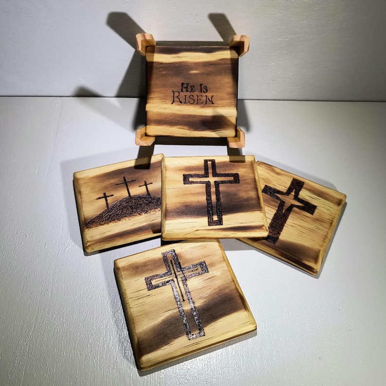 Rustic Wooden Coasters With Holder (set of 4) - Etsy