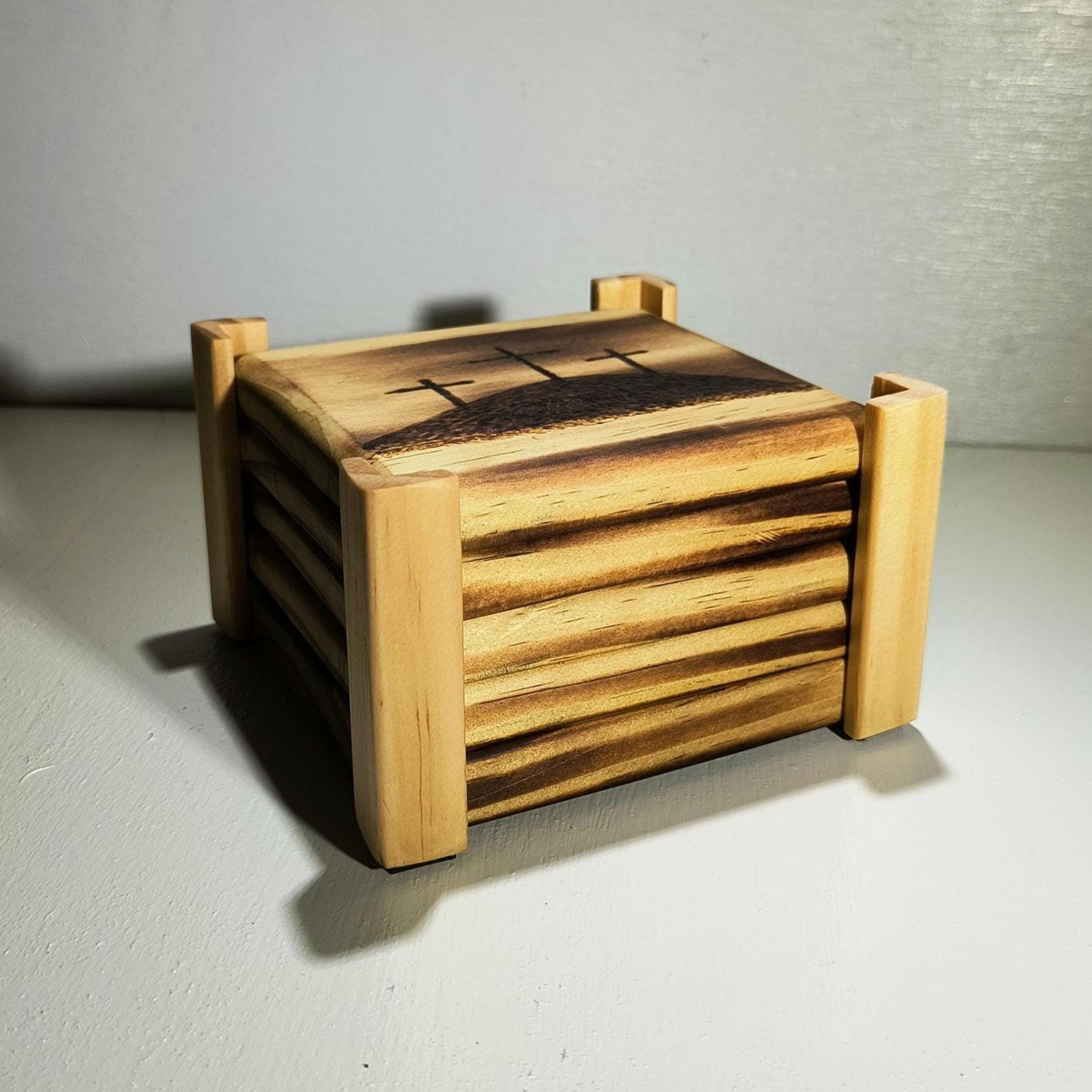 Rustic Wooden Coasters With Holder (set of 4) - Etsy