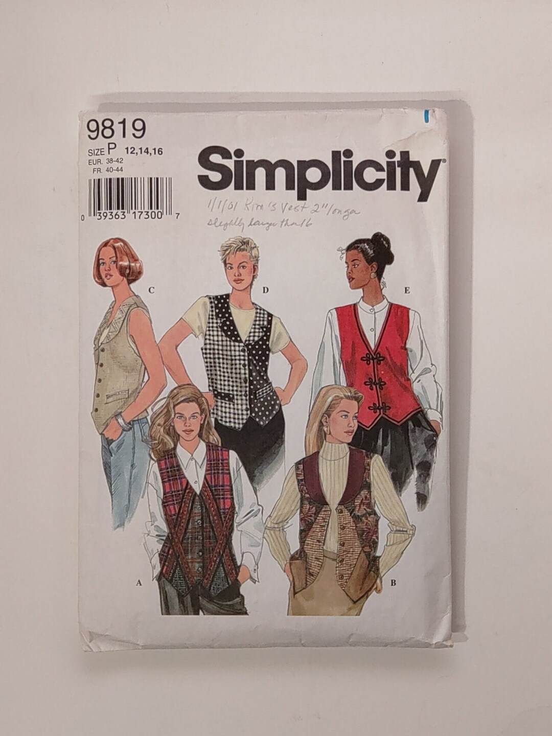 Simplicity Pattern Misses Set of Vest #9819 Size 12-16 Cut - Etsy