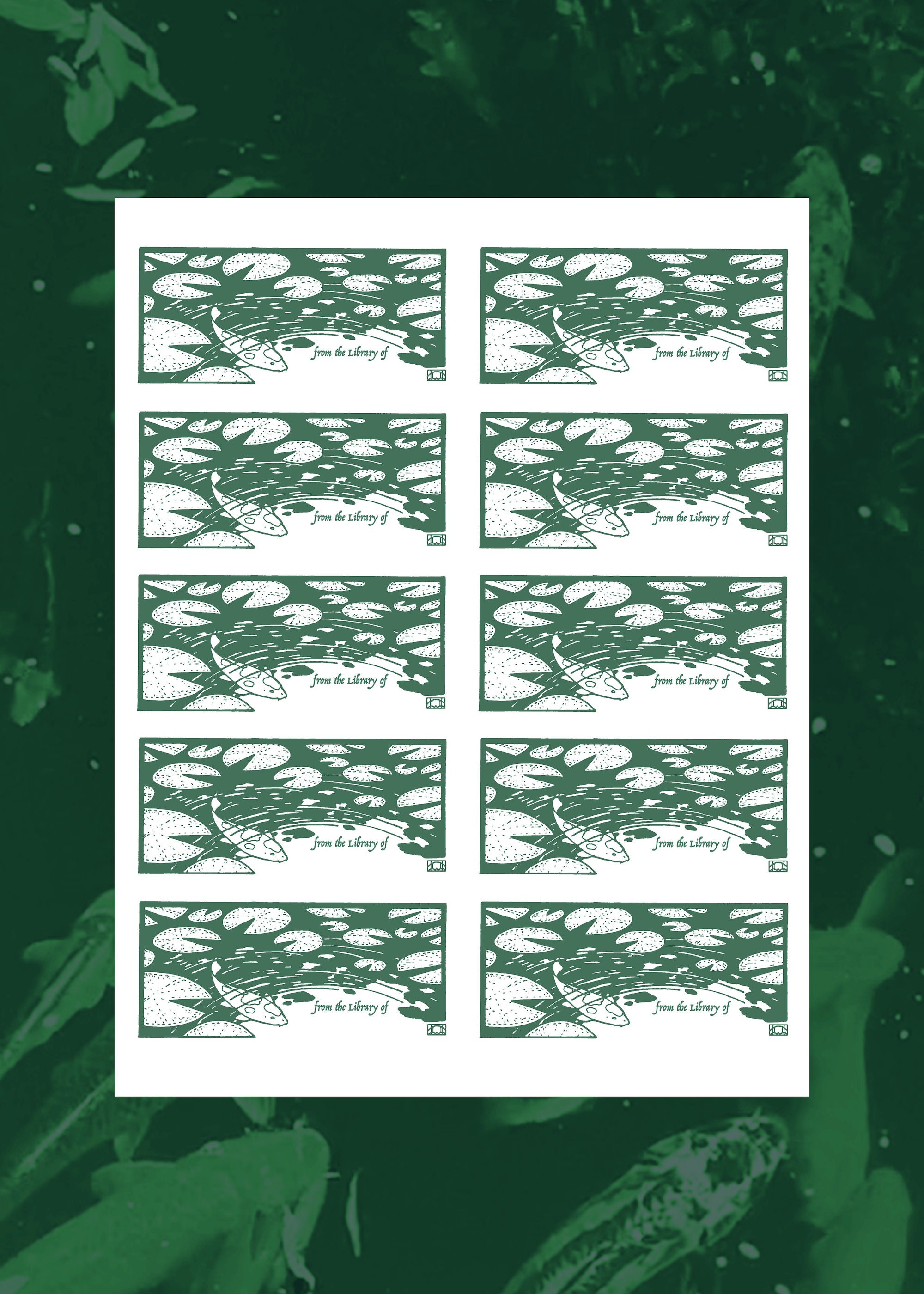 Emerald Koi Pond Printable Book Plate - Set of 10 per Page - (ex Libris ...