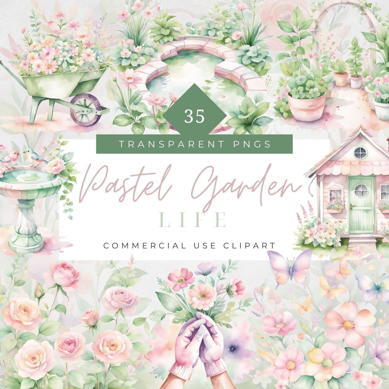 Watercolor Gardening Clipart Pastel Flowers Garden Png Gardening ...