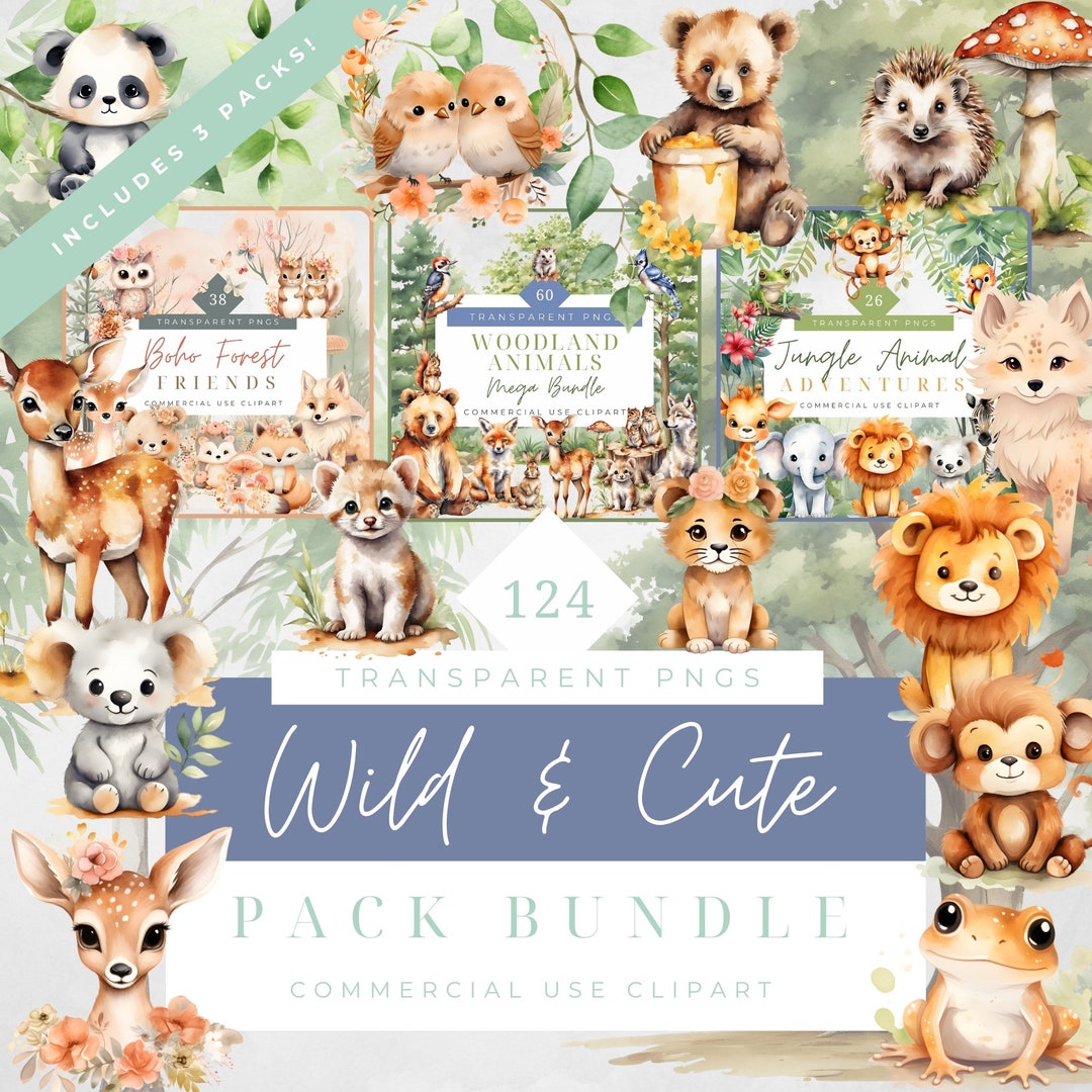 Watercolor Animals Clipart Pack Bundle Woodland Baby Animal Png Cute ...