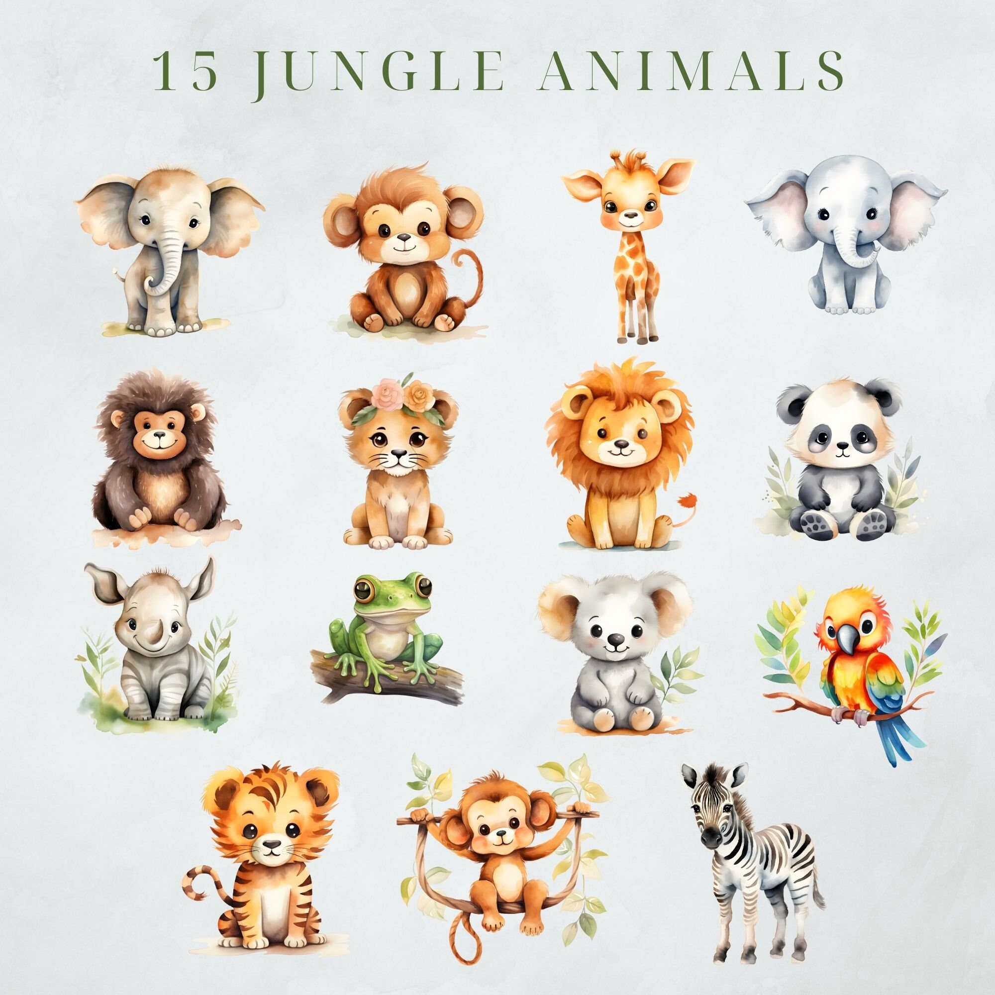Watercolor Animals Clipart Pack Bundle Woodland Baby Animal Png Cute ...
