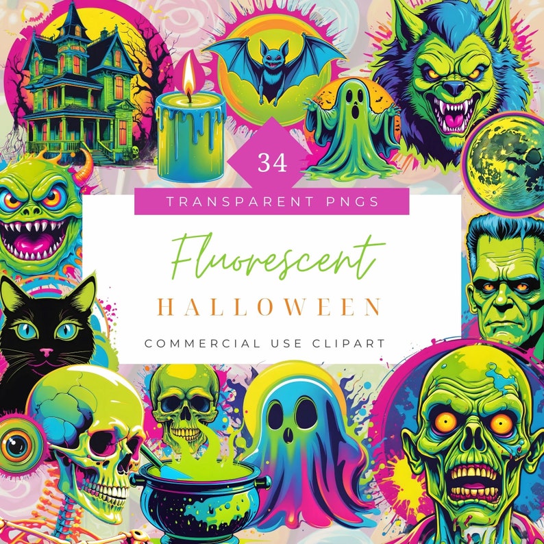 Fluorescent Halloween Clipart - 90's Throwback Halloween Ghost Pumpkin ...