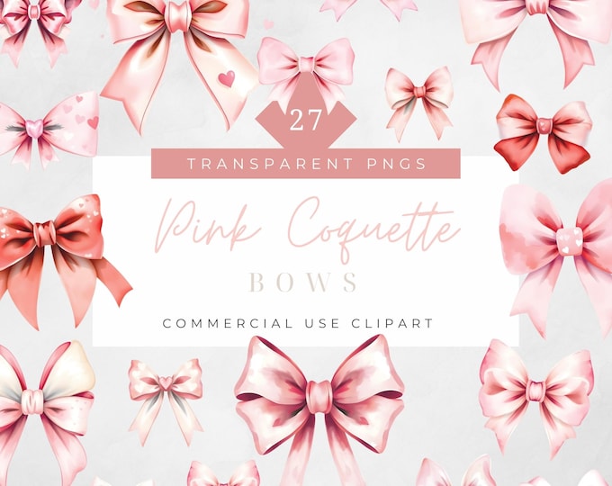 Pink Ribbon Bow Clipart: Floral Watercolor PNG (digital Download ...