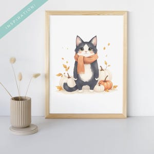 Pumpkin Cat Clipart Cozy Autumn Clipart Watercolor Kitten in Pumpkins ...