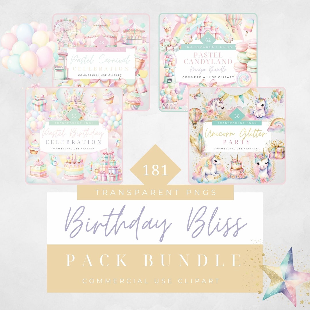 Pastel Birthday Clipart Candyland Carnival Unicorn Glitter Birthday ...