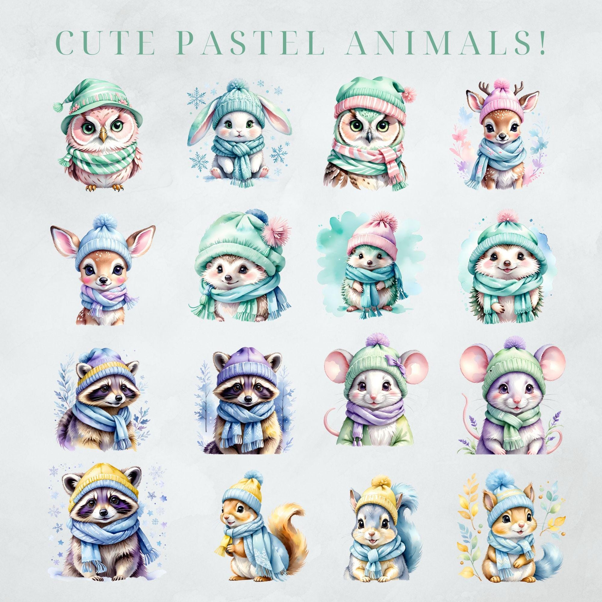 Watercolor Pastel Cozy Winter Animals Woodland Animals Cute Winter ...