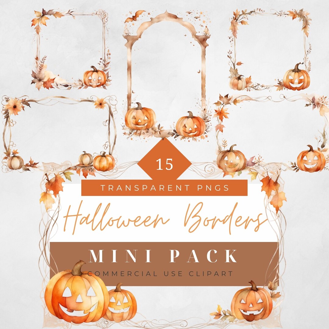 Halloween Borders Clipart Mini Pack Neutral Sepia Watercolor Pumpkin ...