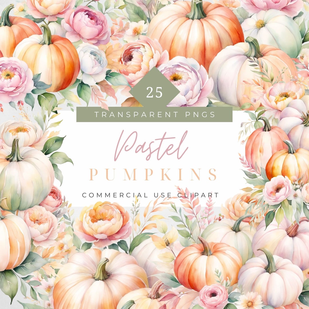 Watercolor Pastel Pumpkin Rustic Pumpkins Pastel Color Clipart Cozy ...