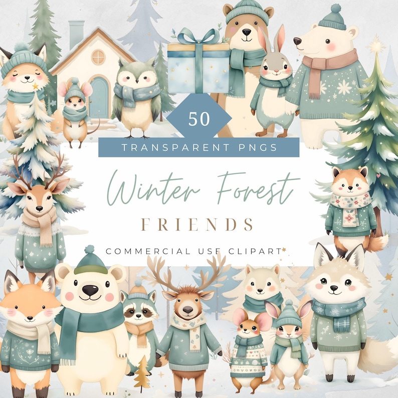 Winter Woodland Animals Clipart Forest Friends Woodland Clipart Winter ...
