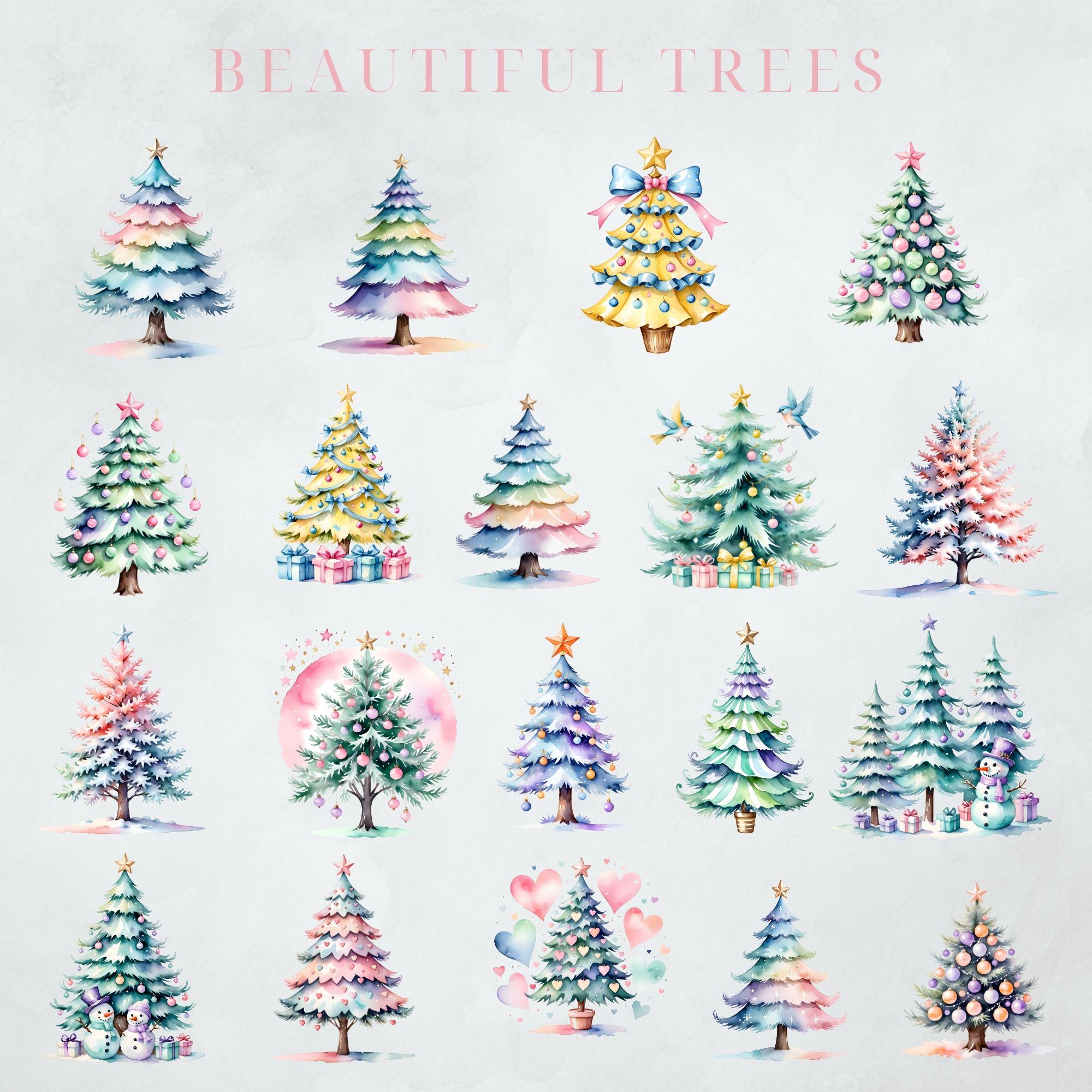 Rainbow Pastel Christmas Tree Clipart Pastel Pink Xmas Pastel Christmas ...