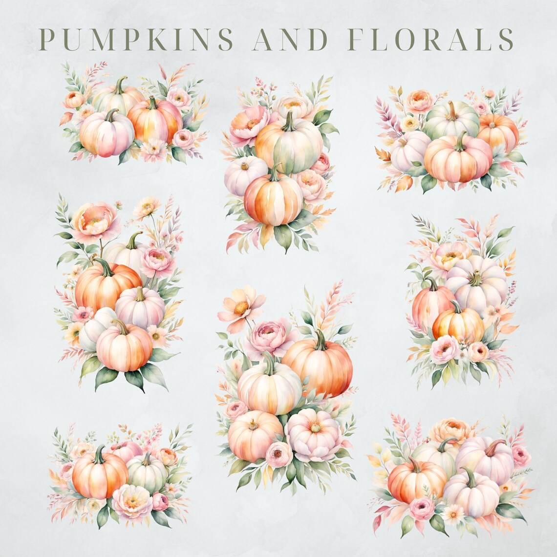 Watercolor Pastel Pumpkin Rustic Pumpkins Pastel Color Clipart Cozy ...
