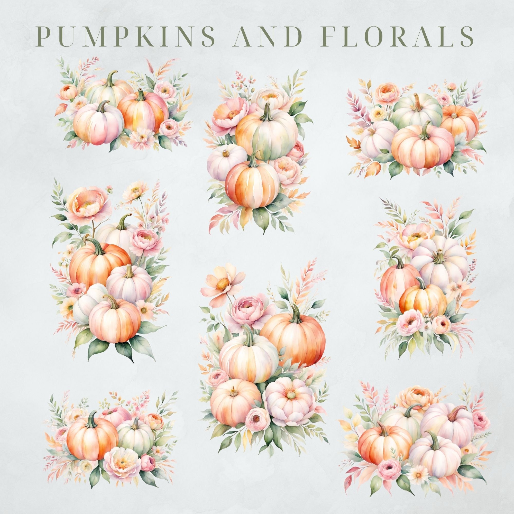 Watercolor Pastel Pumpkin Rustic Pumpkins Pastel Color Clipart Cozy ...