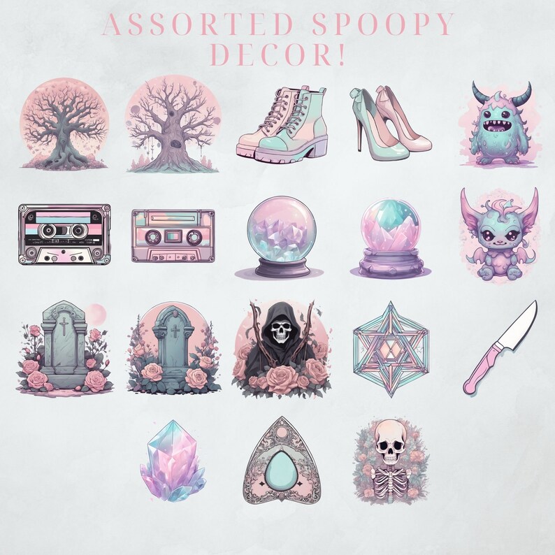 Pastel Goth Clipart Pastel Color Anime Halloween Witchy Occult Gothic ...