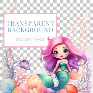 Watercolor Cute Mermaid PNG, Mermaid Clipart Bundle, Under the Sea, Sea ...