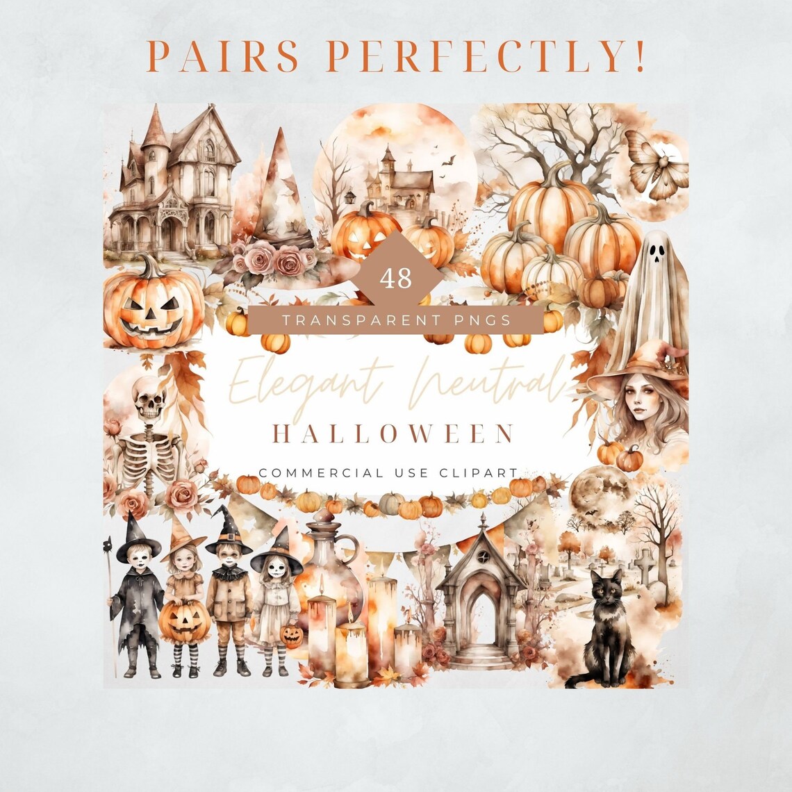 Halloween Borders Clipart Mini Pack Neutral Sepia Watercolor Pumpkin ...