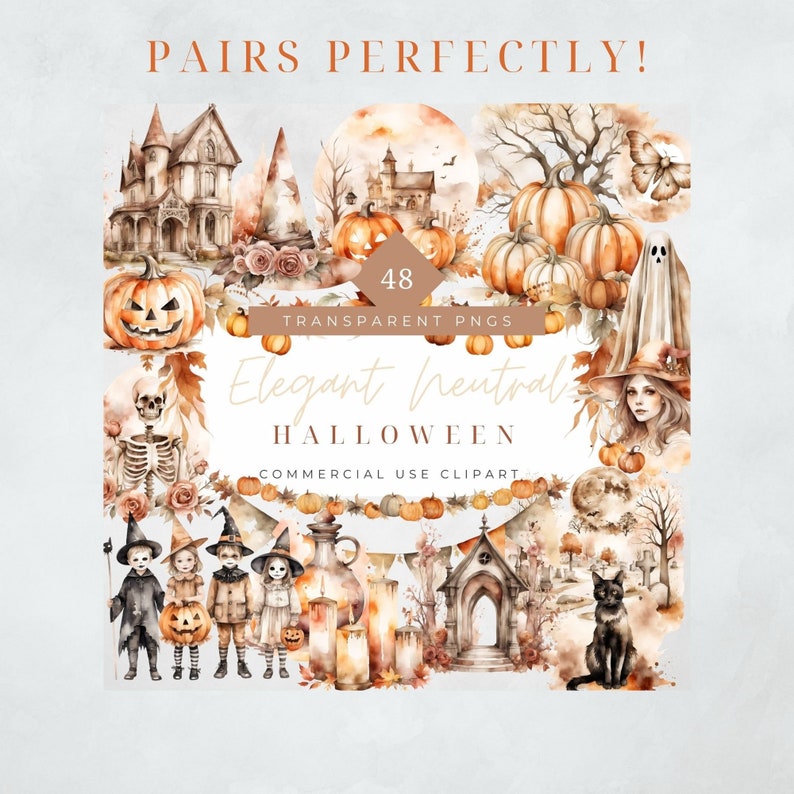 Halloween Borders Clipart Mini Pack Neutral Sepia Watercolor Pumpkin ...