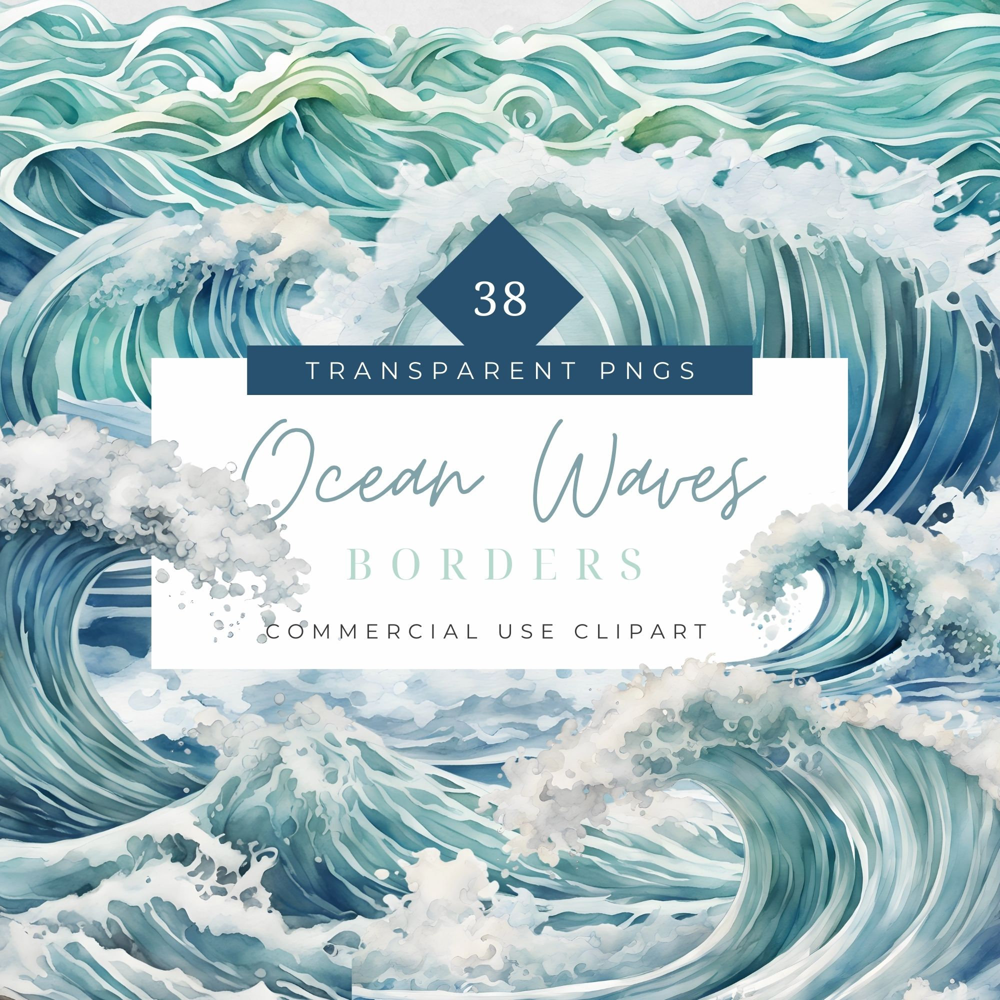 Ocean Waves Clipart Watercolor Wave Border Stationary Sea Waves Clipart ...