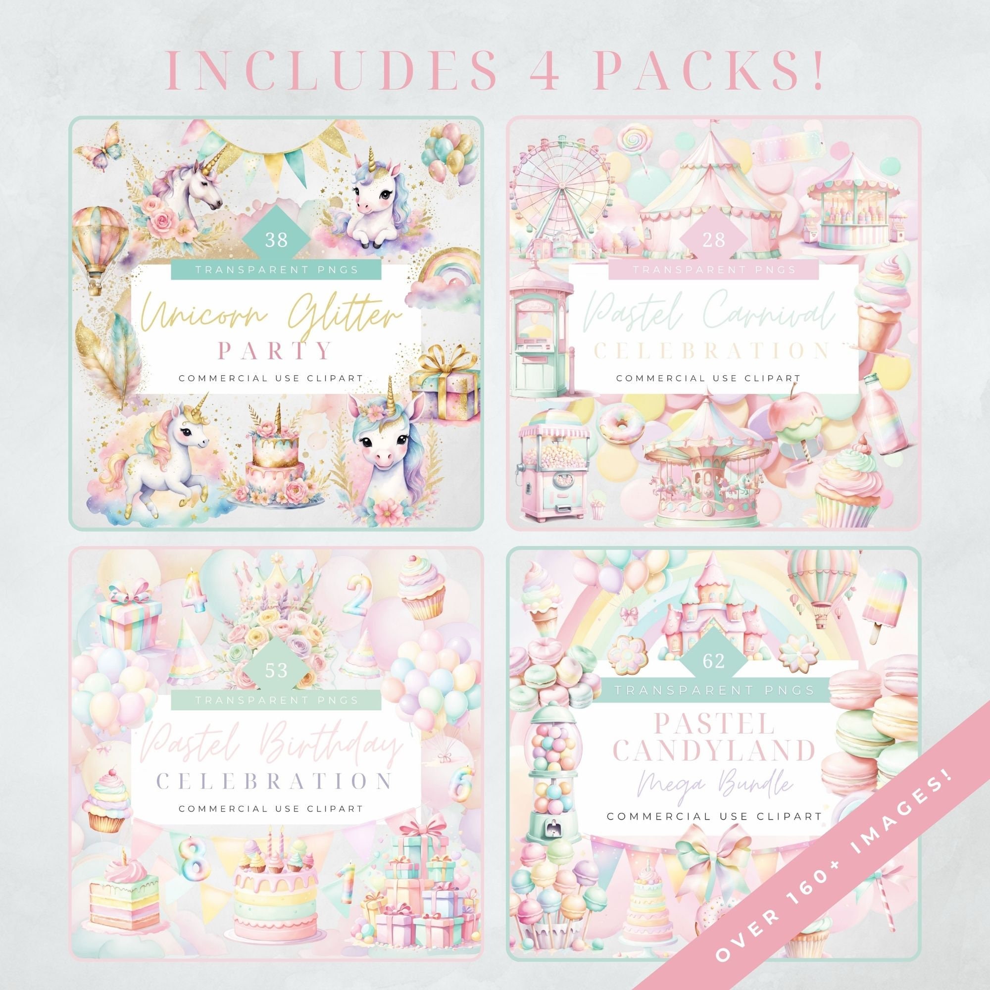 Pastel Birthday Clipart Candyland Carnival Unicorn Glitter Birthday ...