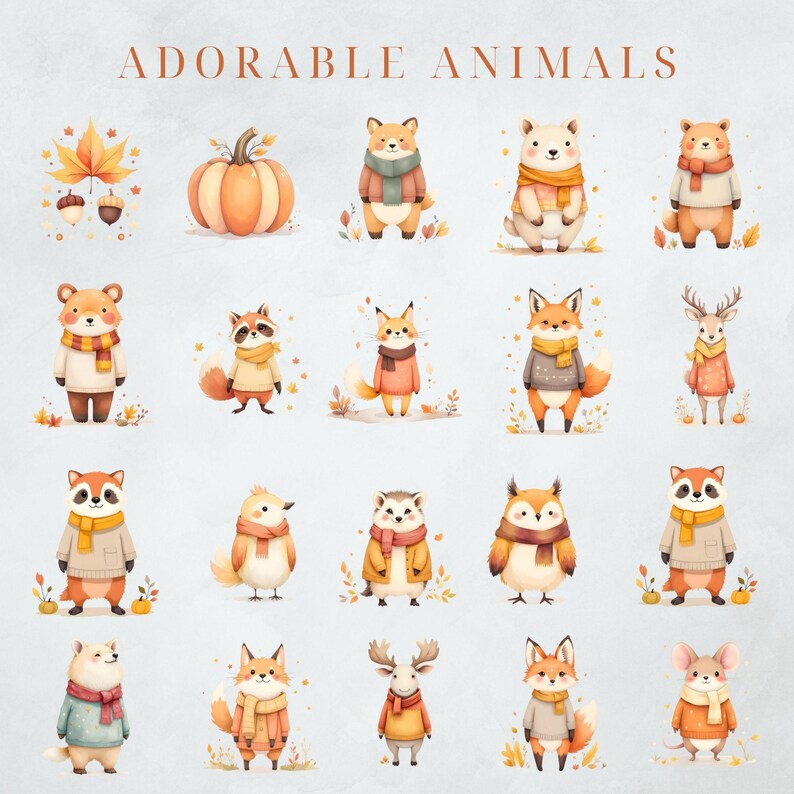 Cute Woodland Clipart Fall Forest Friends Bear Fox Deer Cut Autumn Png ...