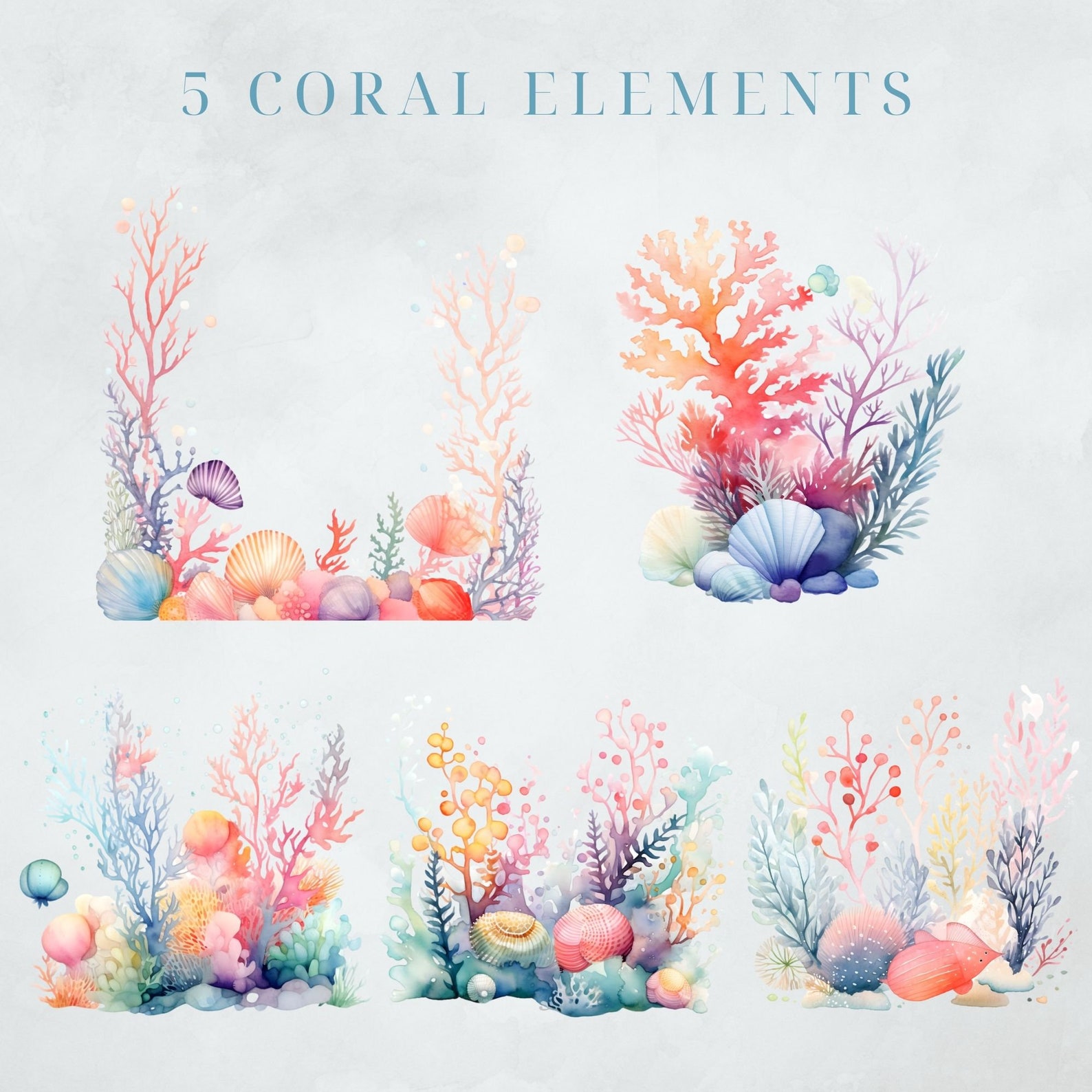 Watercolor Cute Mermaid PNG, Mermaid Clipart Bundle, Under the Sea, Sea ...