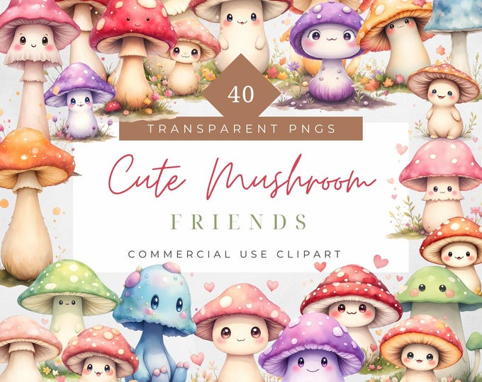 70 Cute Mushroom Clipart - Kawaii & Cartoon Toadstool PNG | Fungi ...