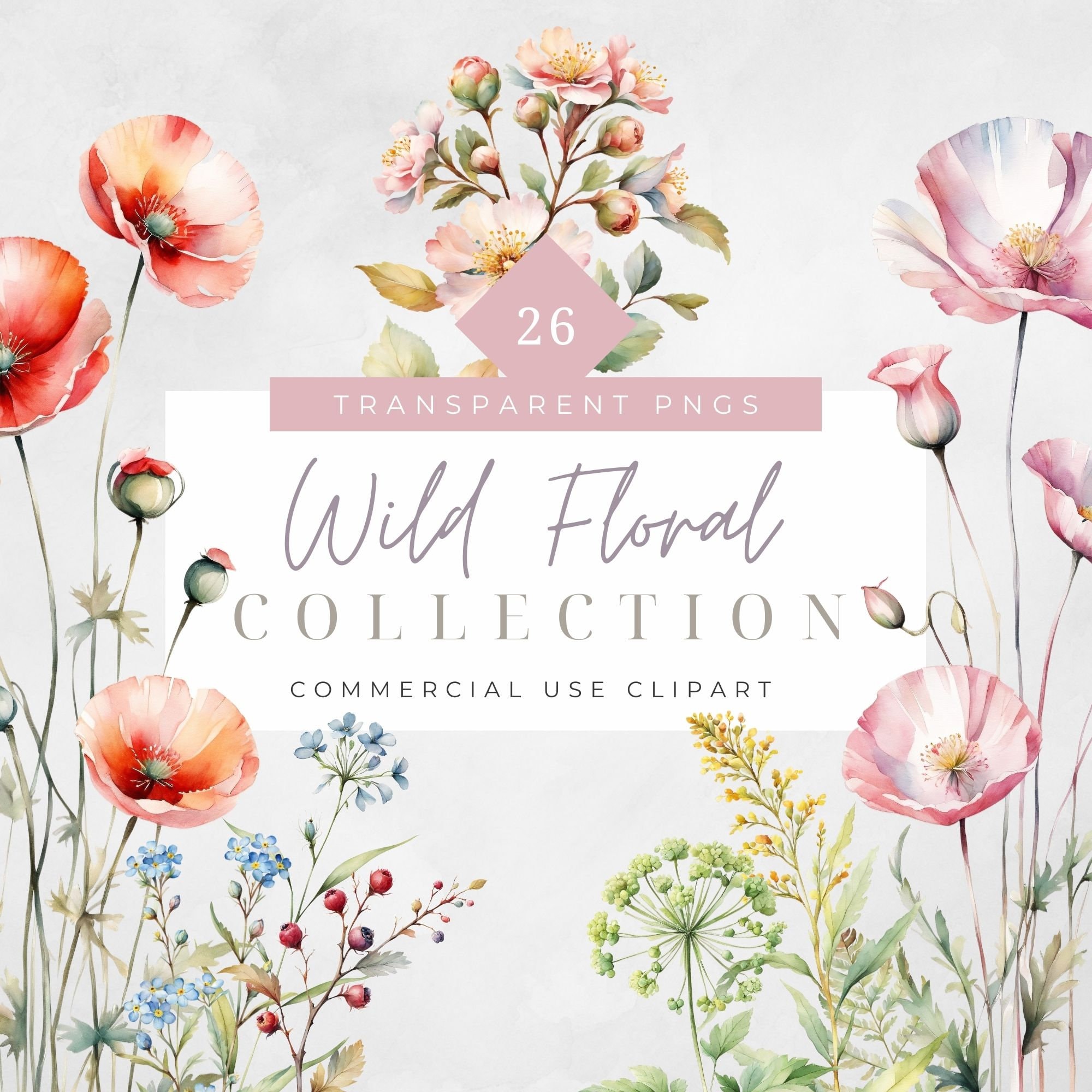 Wildflower Clipart Botanical Watercolor Floral Wedding Invitation Wild ...
