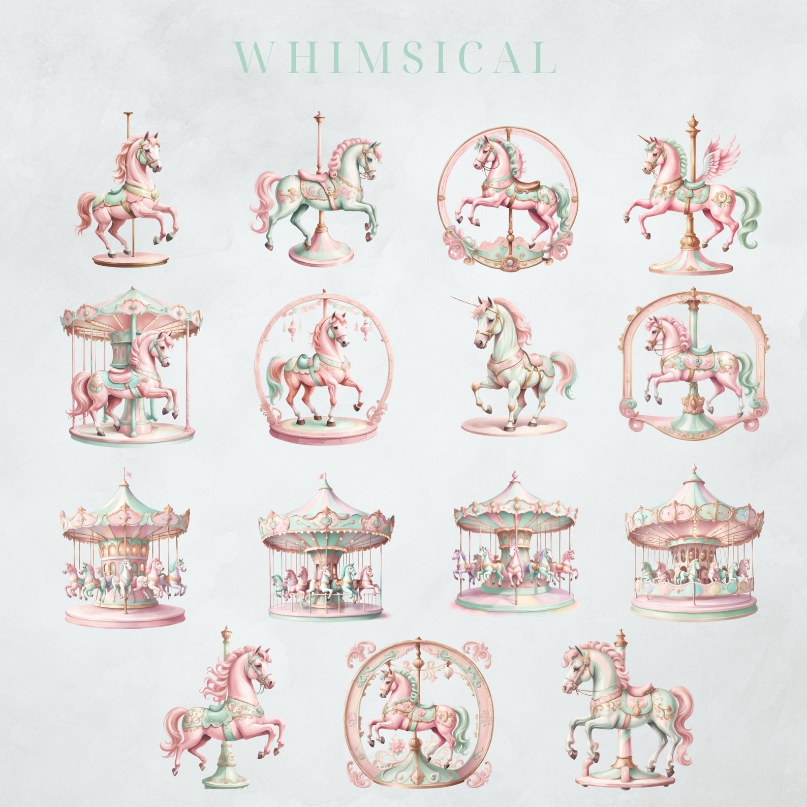 Pastel Carousel Clipart Carnival Carousel Horse Circus Watercolor ...