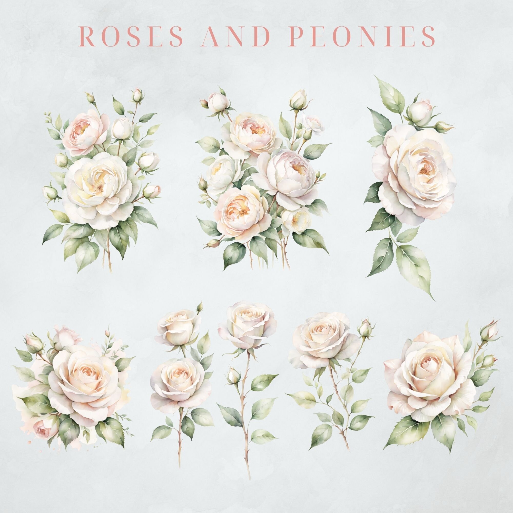 Ivory Floral Clipart White Roses Bouquets Sage Green Bouquet Collection ...