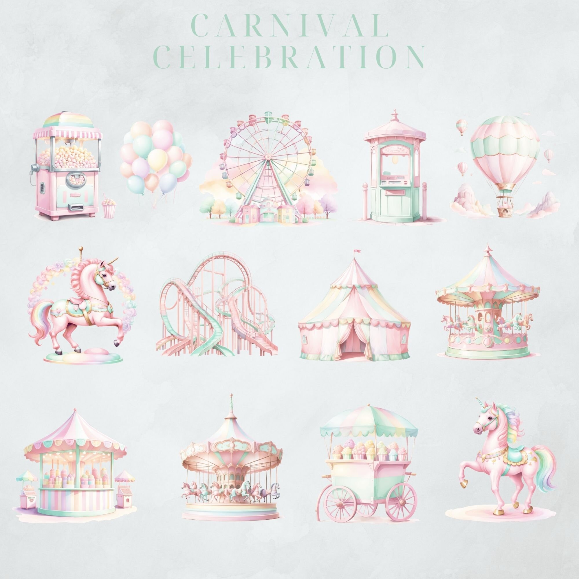 Pastel Birthday Clipart Candyland Carnival Unicorn Glitter Birthday ...