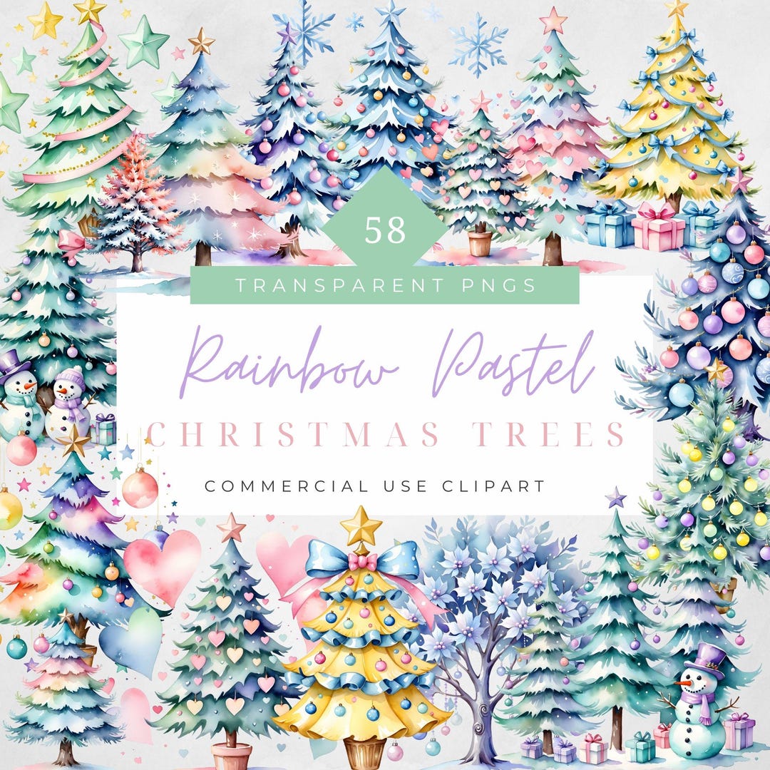 Rainbow Pastel Christmas Tree Clipart Pastel Pink Xmas Pastel Christmas ...