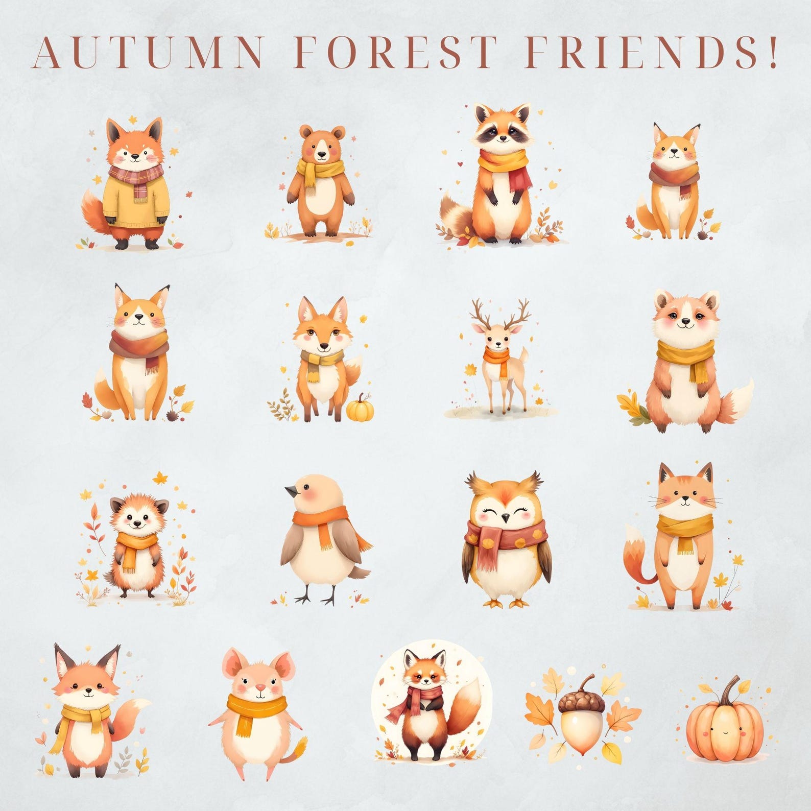 Cute Woodland Clipart Fall Forest Friends Bear Fox Deer Cut Autumn Png ...