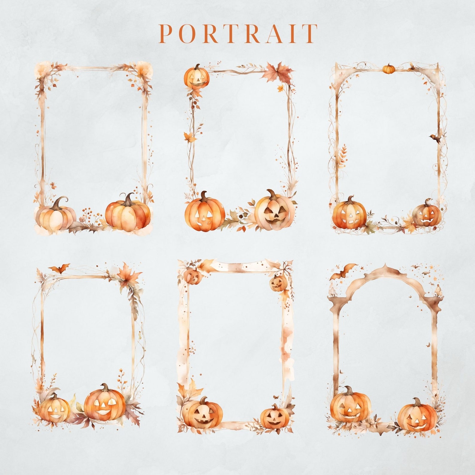 Halloween Borders Clipart Mini Pack Neutral Sepia Watercolor Pumpkin ...