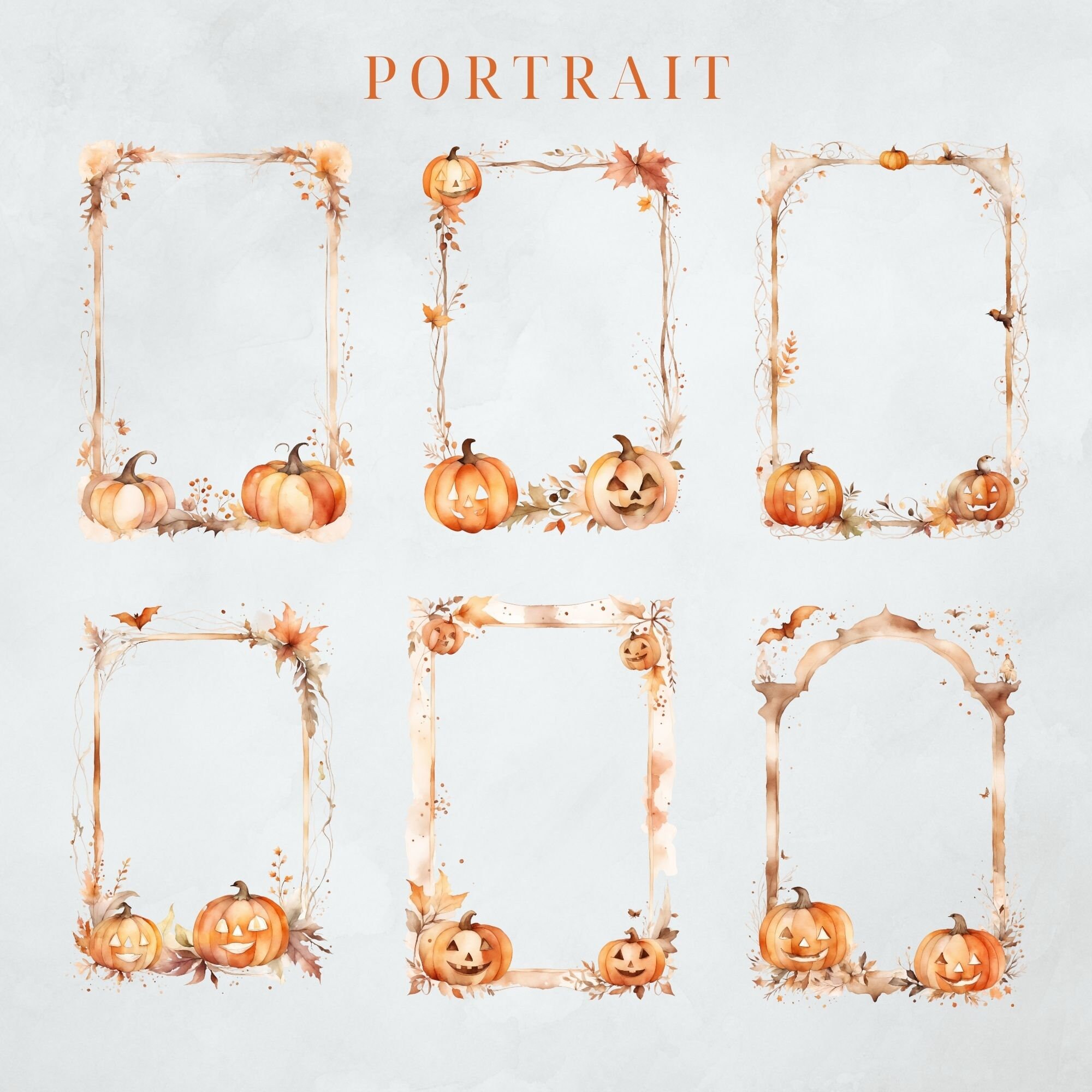 Halloween Borders Clipart Mini Pack Neutral Sepia Watercolor Pumpkin ...