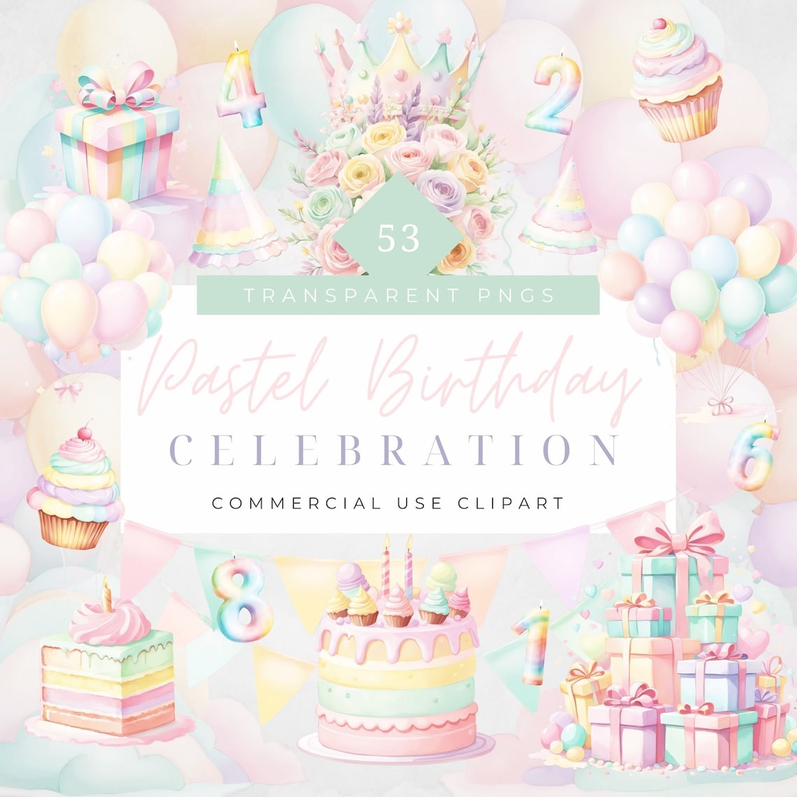 Pastel Candy Birth Day Clipart Pastel Balloons Candyland Clipart ...