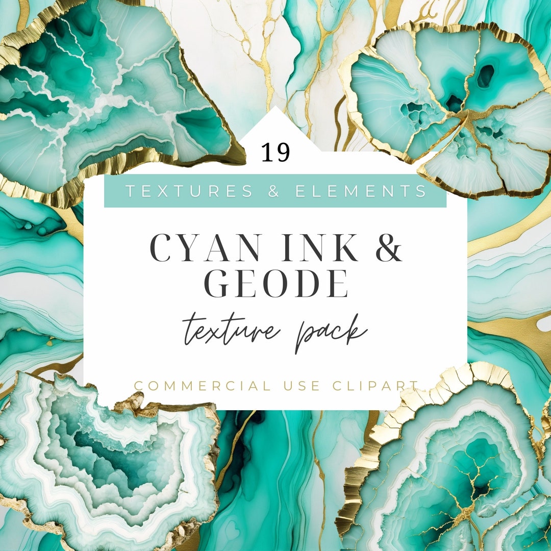 Cyan Alcohol Ink Clipart Png, Aqua and Gold Geode, Color Splash Texture ...