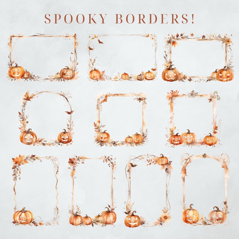 Elegant Halloween Clipart Neutral Sepia Watercolor Ghost Pumpkin ...