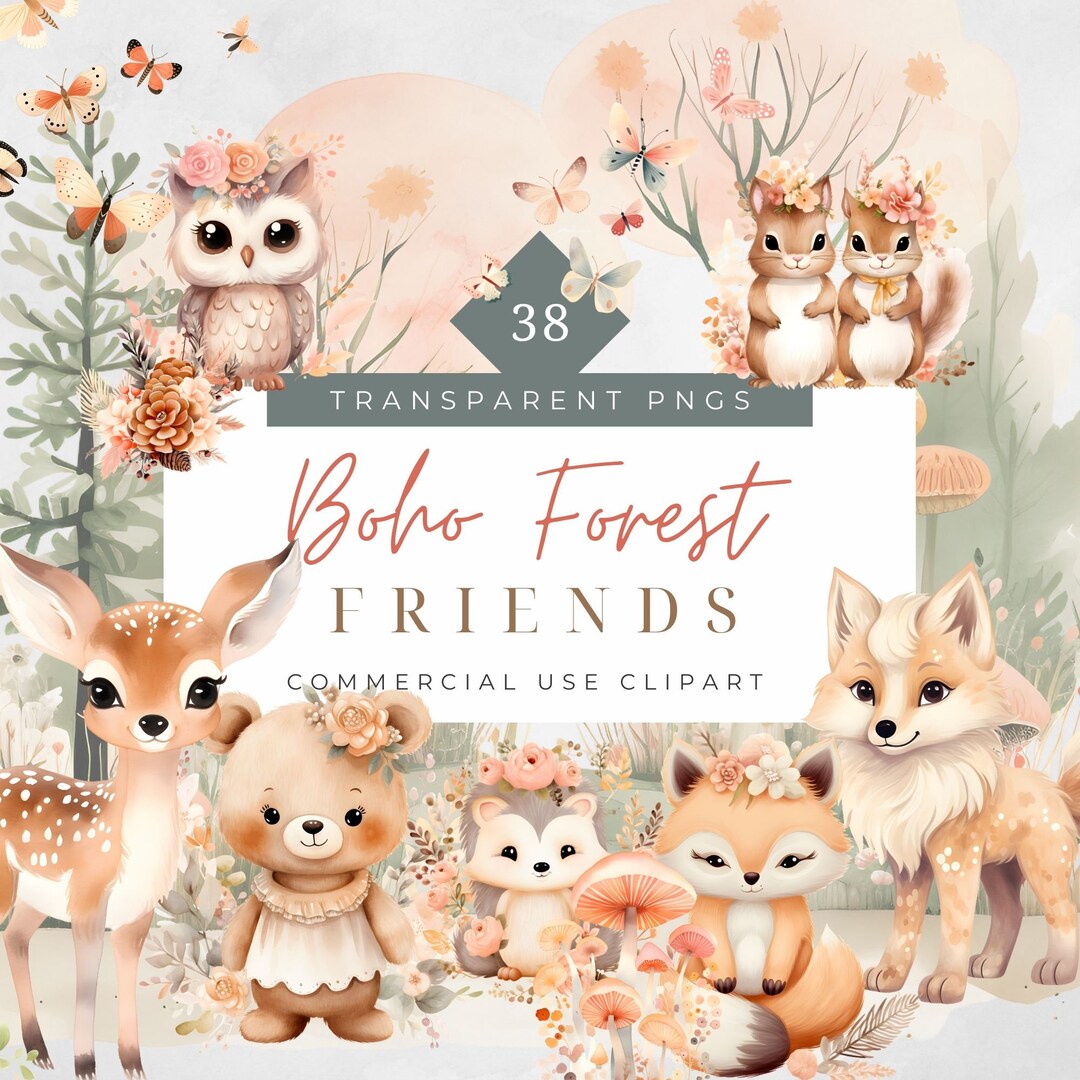 Watercolor Boho Woodland Transparent Png Boho Style Animals Transparent ...