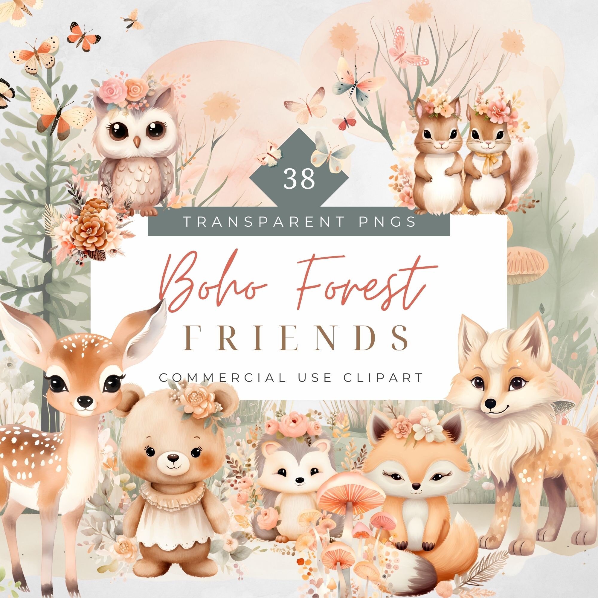 Watercolor Boho Woodland Transparent Png Boho Style Animals Transparent ...