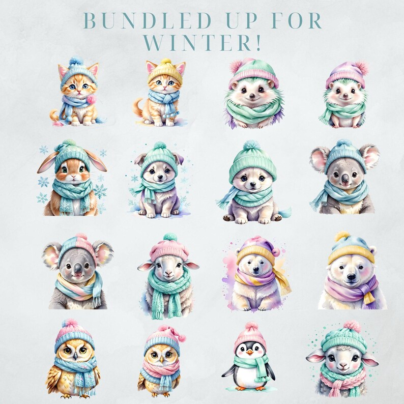Watercolor Pastel Cozy Winter Animals Woodland Animals Cute Winter ...