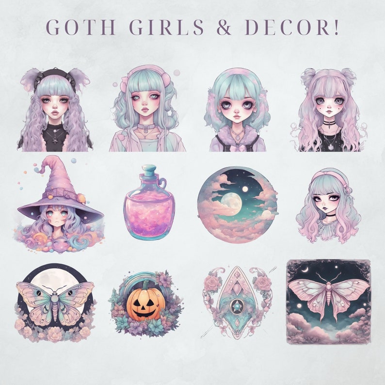 Pastel Goth Clipart Pastel Color Anime Halloween Witchy Occult Gothic ...