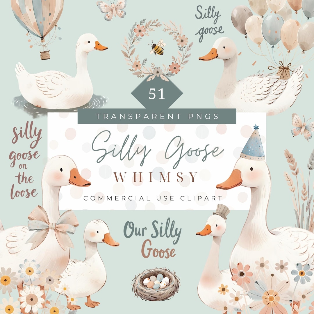 Watercolor One Silly Goose Clipart Silly Goose Theme Quirky Birds Girls ...