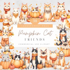 Pumpkin Cat Clipart Cozy Autumn Clipart Watercolor Kitten in Pumpkins ...